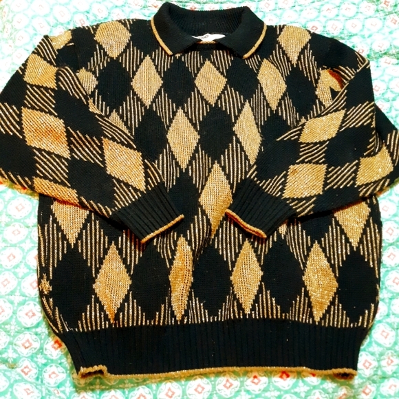 Alfred Dunner | Sweaters | Vintage 8s90s Black And Gold Sweater | Poshmark